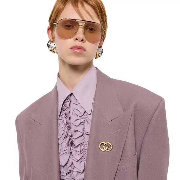 Gucci Interlocking G Crystal Brooch - Gold-Toned Metal | Editorialist